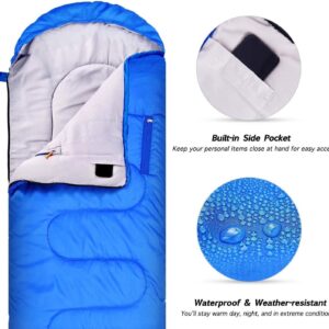 Sleeping Bag, Sportneer Wearable XL Sleeping Bags for Adults with Arm Zipper Holes Sleeping Bags Winter Cold Weather Kids Sleeping Bag for Camping Hiking Backpacking Outdoor Travel (Blue)