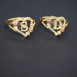 CaliRoseJewelry 10k Two-Tone Initial Alphabet Personalized Heart Ring in Yellow and Rose Gold (Size 6) - Letter E