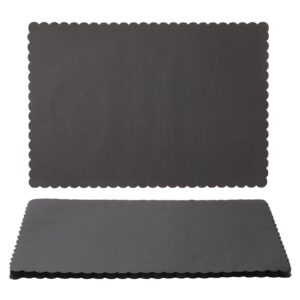 100-pack paper placemats - black bulk disposable placemats, colored tabletop mats with wavy scalloped edge, birthday party supplies, graduation, black party decoration, 14 x 10 inches