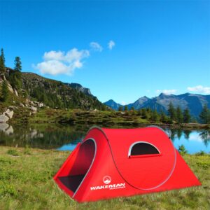 2 Person Pop Up Tent with Dual-Layer Door and Carry Bag - Water-Resistant Tent for Camping, Hiking, or Beach Use by Wakeman Outdoors (Red)