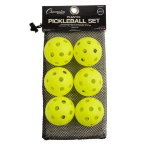 champion sports pickleball balls: official size recreational and tournament pickleballs - yellow pickleball ball set for outdoor and indoor courts - 6 count (pack of 1)