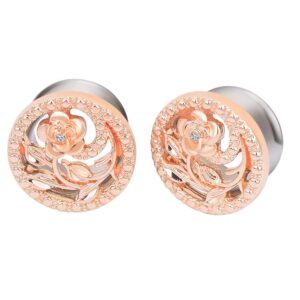 stuppendux stainless steel gold diamond rose double flared flesh ear tunnels plugs stretcher expander kit gauge 0g 8mm