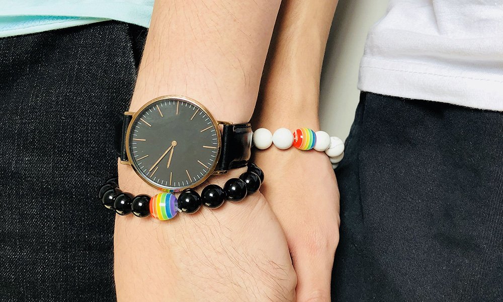 Black Agate and White Howlite Rainbow Gay Pride Relationship Beaded Bracelets Equality Jewelry,Couples Gay Wedding Gift