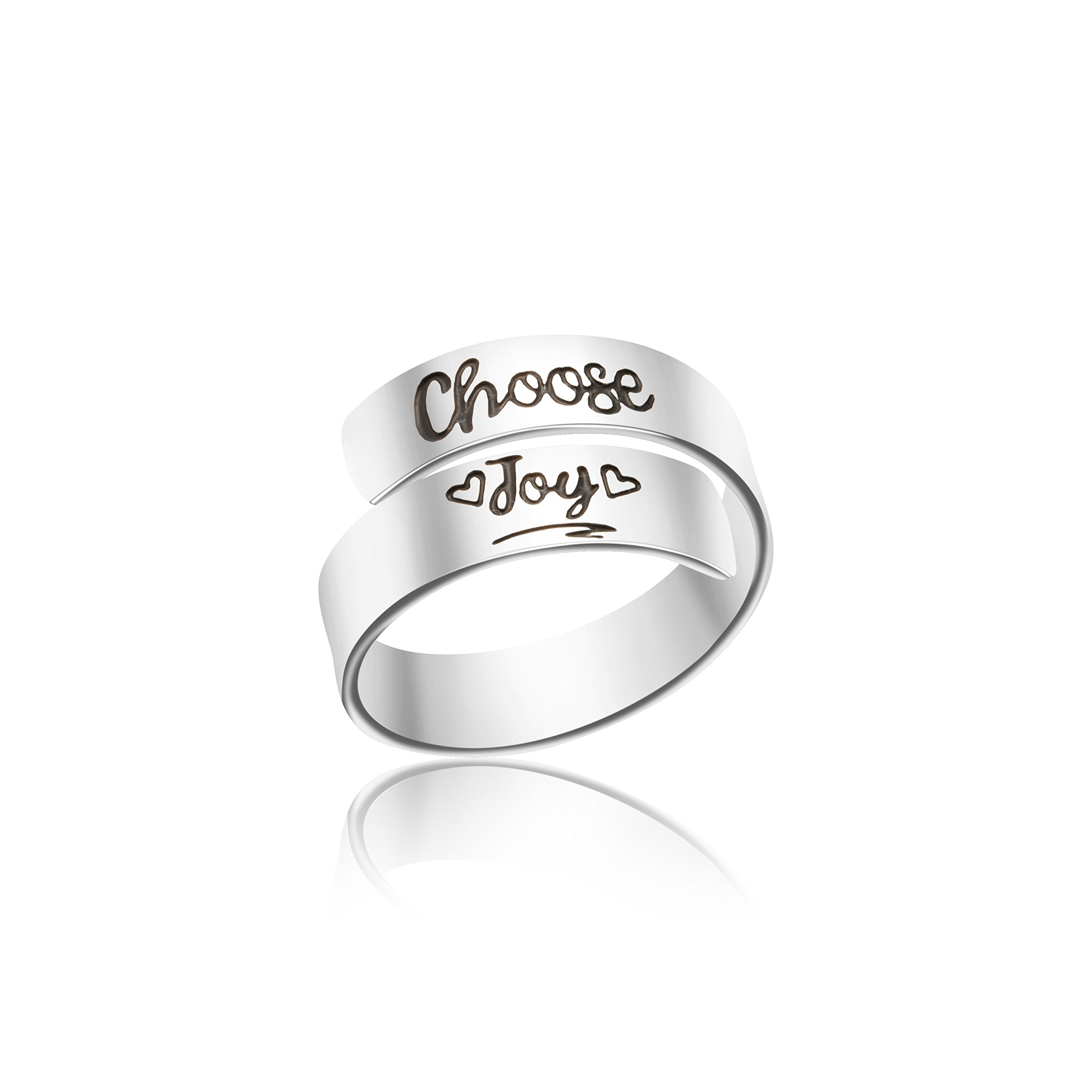 Yiyang Wrap Silver Rings for Women Promise Gifts Birthday Jewelry for Her Inspirational (Choose joy)