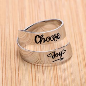 Yiyang Wrap Silver Rings for Women Promise Gifts Birthday Jewelry for Her Inspirational (Choose joy)