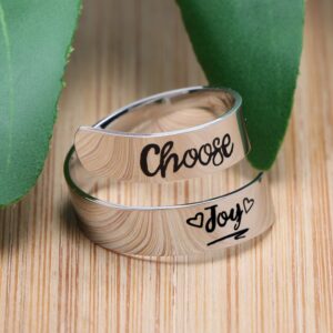 Yiyang Wrap Silver Rings for Women Promise Gifts Birthday Jewelry for Her Inspirational (Choose joy)