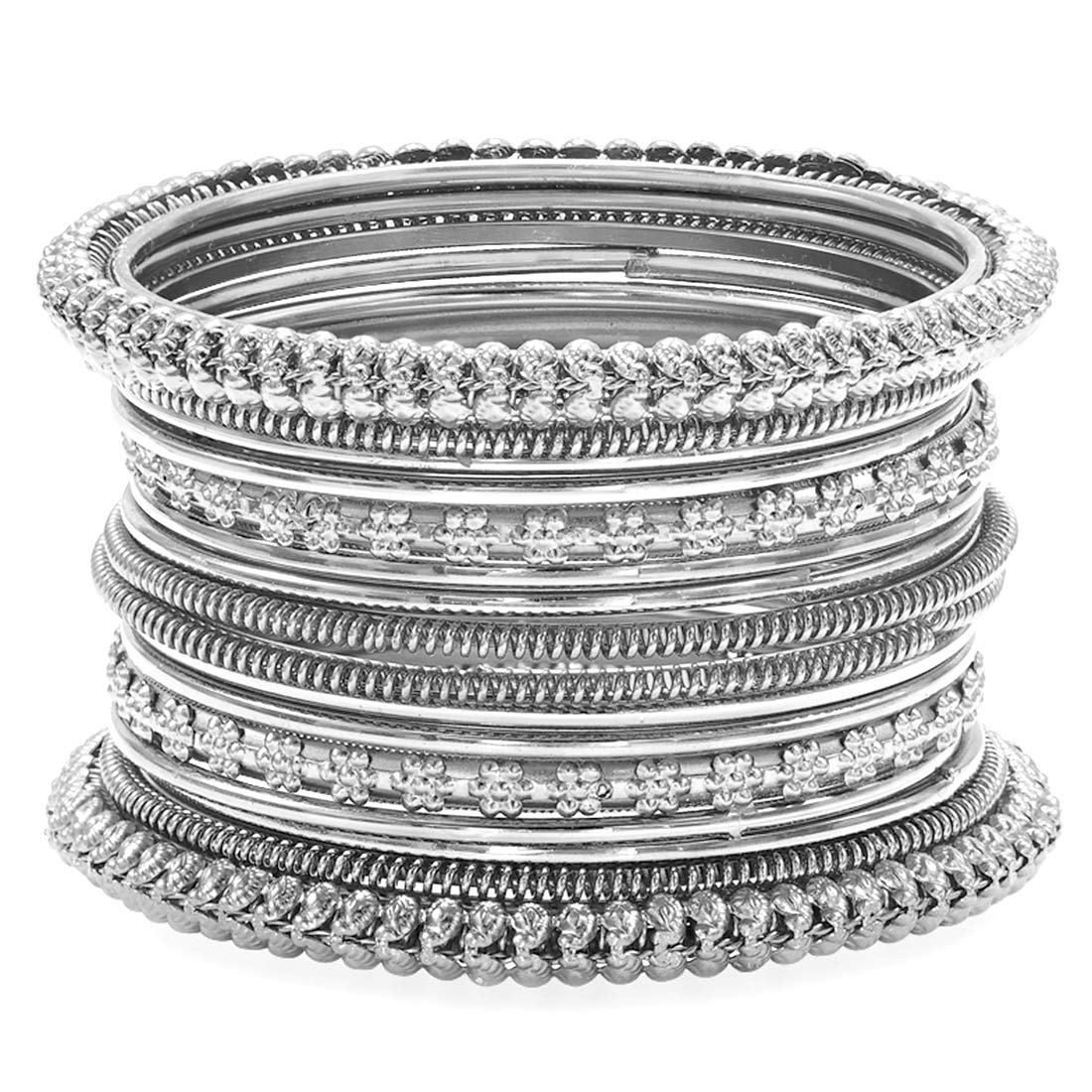 Aheli Oxidized Bohemian Bangles Set Indian Traditional Antique Multiple Textured Bracelet Chudha for Women Girls Ethnic Stylish Party Wedding Wear Jewelry