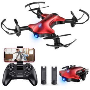 drone for kids, spacekey fpv wi-fi drone with camera 1080p fhd, real-time video feed, great drone for beginners, quadcopter drone with altitude hold, one-key take-off, landing foldable arms (red)