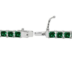 B. BRILLIANT Sterling Silver Simulated Emerald 4mm Princess-Cut Square Classic Tennis Bracelet