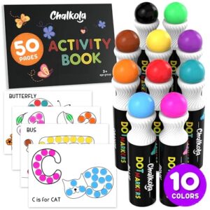 chalkola 10 washable dot markers for toddlers - paint dotters, bingo markers daubers | dot art markers for kids & preschool, dabbers dot paint marker | dot markers for kids with free activity book