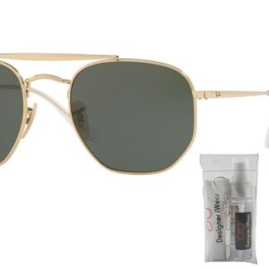 Ray-Ban RB3648 THE MARSHAL 001 54M Gold/Green Hexagonal Sunglasses For Men For Women + BUNDLE with Designer iWear Eyewear Kit