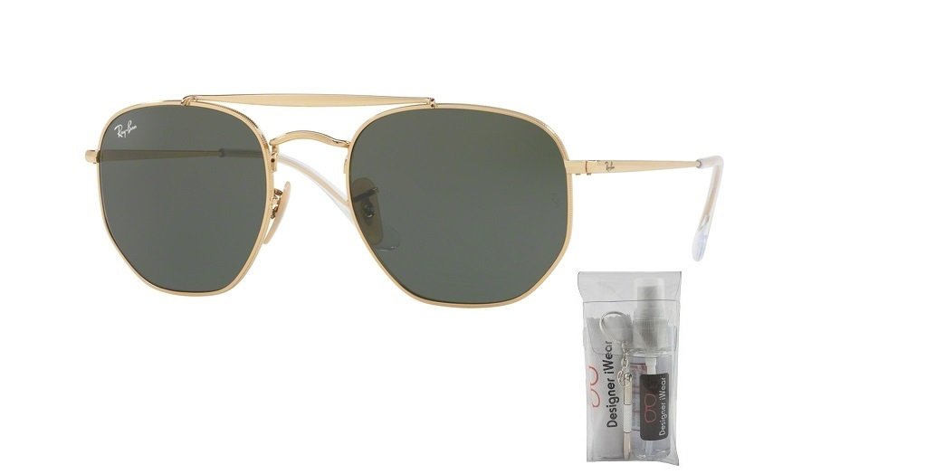 Ray-Ban RB3648 THE MARSHAL 001 54M Gold/Green Hexagonal Sunglasses For Men For Women + BUNDLE with Designer iWear Eyewear Kit