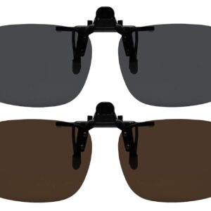 Clip On Sunglasses Polarized Sunglasses to Clip onto Eyeglasses Flip Up for Men and Women Set of Smoke and Brown