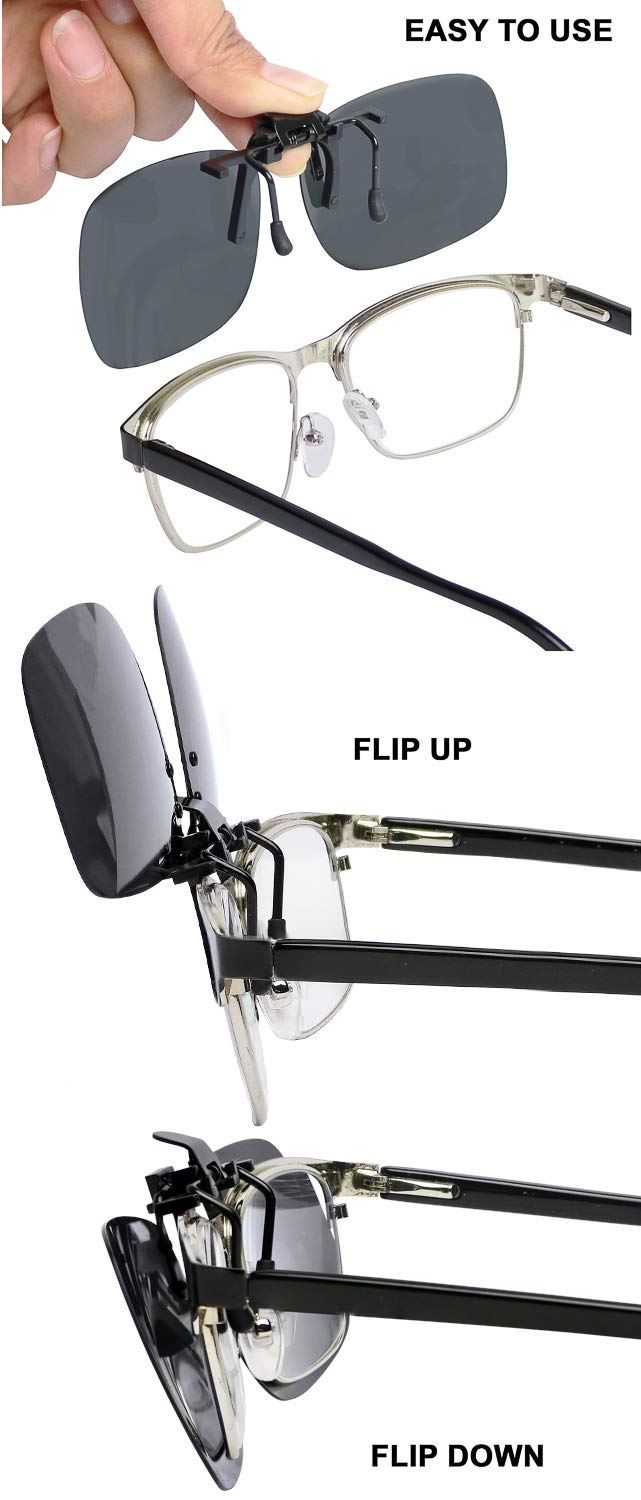 Clip On Sunglasses Polarized Sunglasses to Clip onto Eyeglasses Flip Up for Men and Women Set of Smoke and Brown