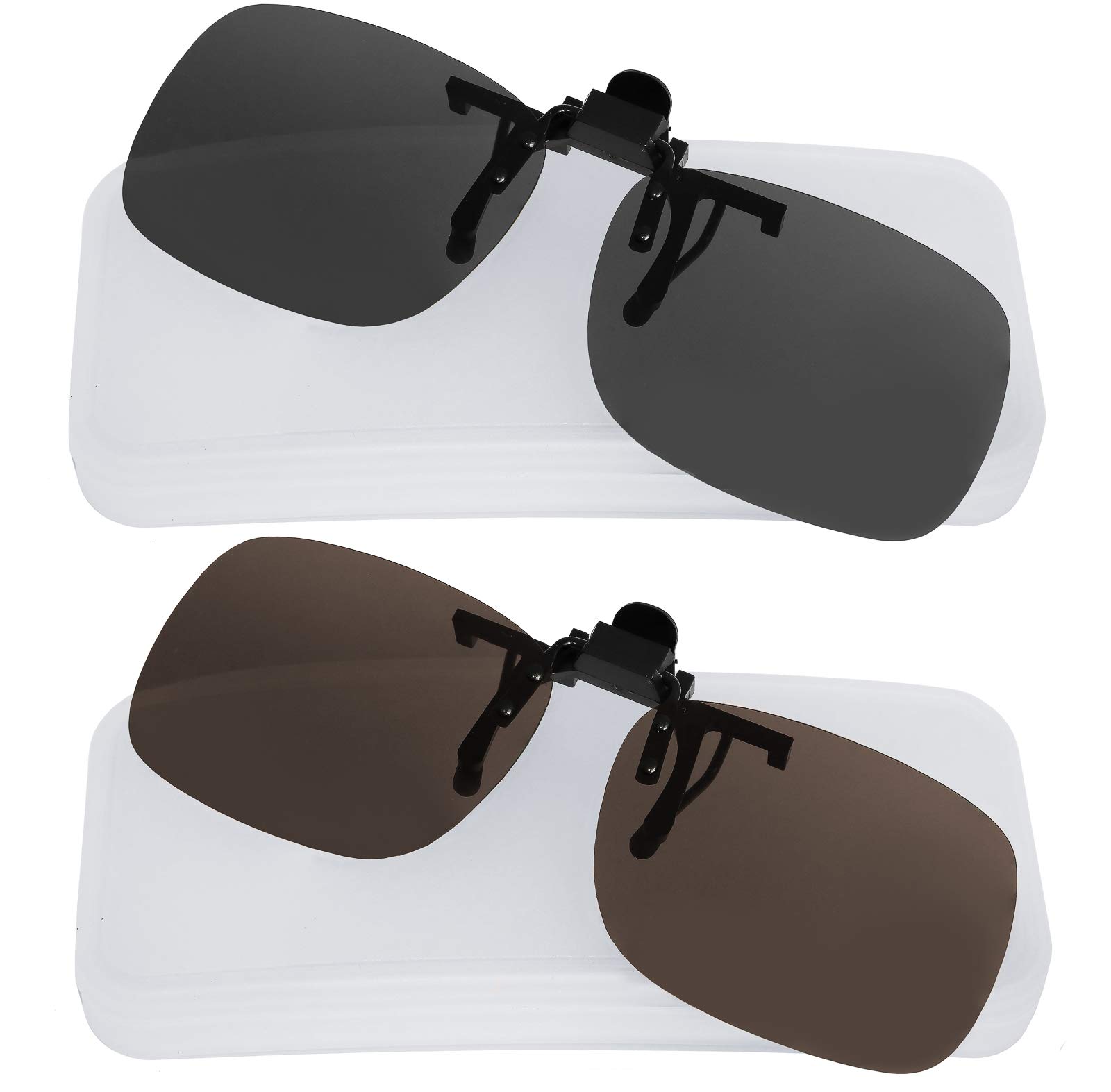 Clip On Sunglasses Polarized Sunglasses to Clip onto Eyeglasses Flip Up for Men and Women Set of Smoke and Brown