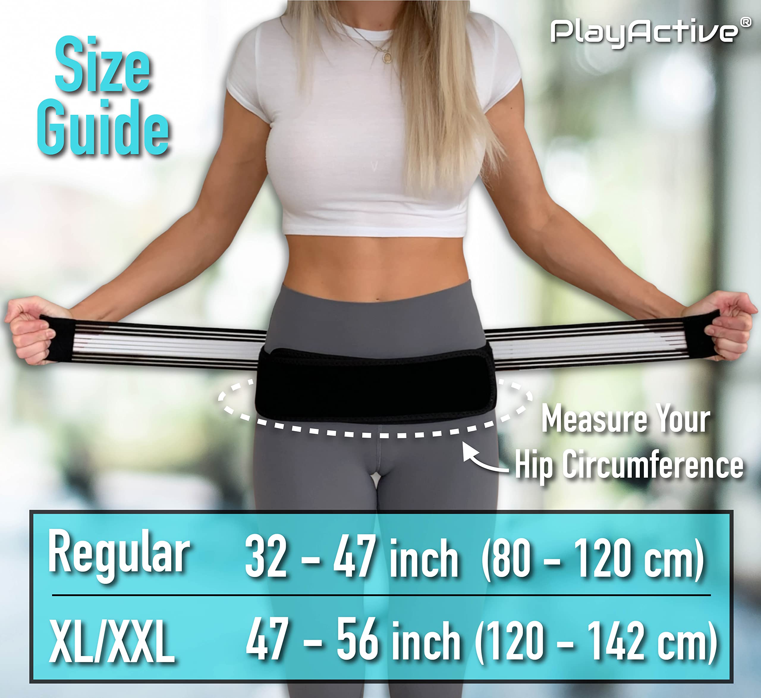 PlayActive Sacroiliac SI Joint Hip Belt - Lower Back Support Brace for Men and Women - Pelvic Support Belt - Trochanter Belt - Sciatica Pelvis Lumbar Hip Pain Relief (Regular)