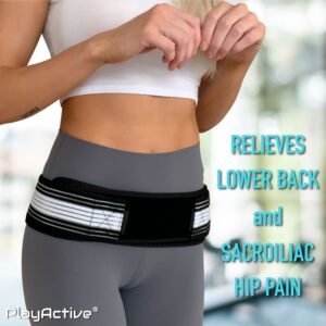 PlayActive Sacroiliac SI Joint Hip Belt - Lower Back Support Brace for Men and Women - Pelvic Support Belt - Trochanter Belt - Sciatica Pelvis Lumbar Hip Pain Relief (Regular)