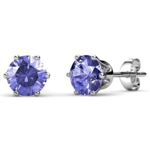 cate & chloe february birthstone stud earrings | 18k white gold plated with solitaire 1ct amethyst gemstone crystals | round cut crystal earring set for women, hypoallergenic, gift for her