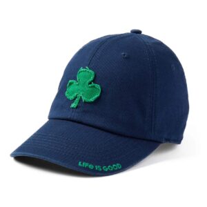 life is good. tattered chill cap applique shamrock, darkest blue