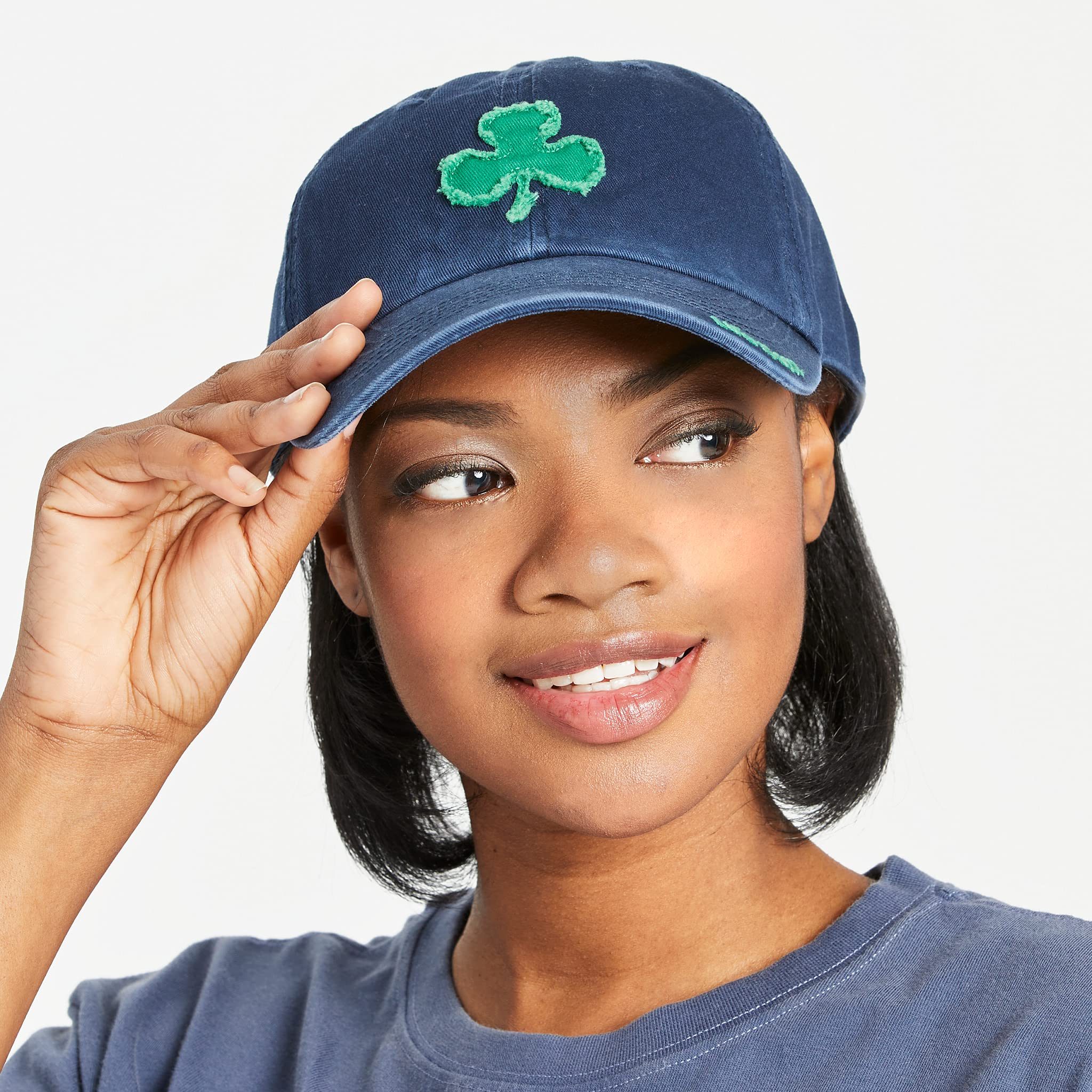 Life is Good. Tattered Chill Cap Applique Shamrock, Darkest Blue