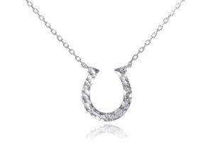 dote lucky horseshoe pendant genuine .925 sterling silver hammered necklace 16-18 adjustable chain (hammered)