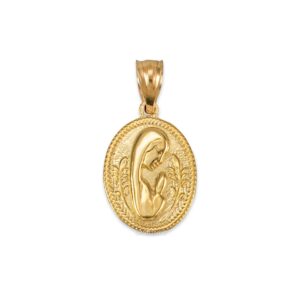 la blingz 14k yellow gold praying virgin mary medallion charm pendant