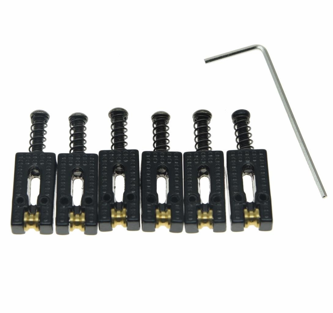 KAISH Pack of 6 Modern Electric Guitar Tremolo Bridge Roller Saddles for Strat or Tele Guitars Black