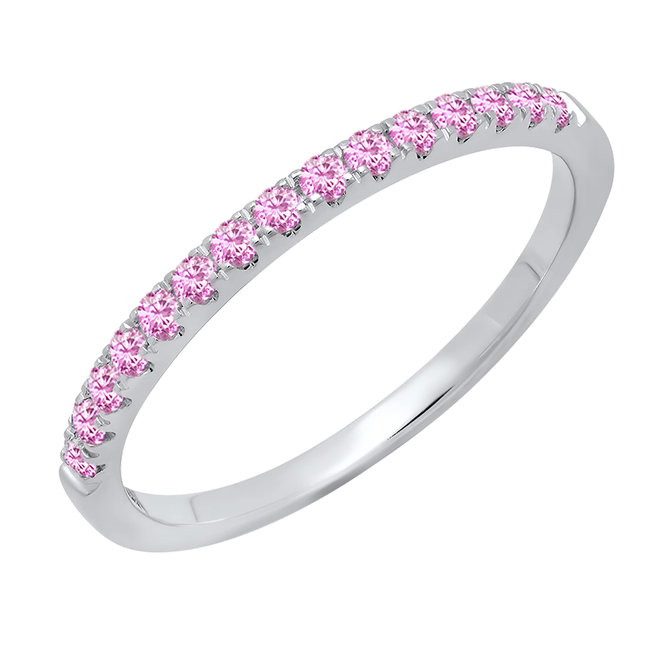 Dazzlingrock Collection Round Pink Sapphire Elegant Wedding Band for Women in 10K White Gold Size 7