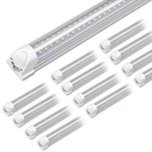 kihung (12-pack) 8ft led shop light fixture, 75w, 9750lm, 6000k, 96'' t8 tube light, 8 foot linkable led bulbs for garage, warehouse, v shape, 8’ led strip, clear lens, hardwired installation