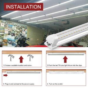 Kihung (12-Pack) 8FT LED Shop Light Fixture, 75W, 9750LM, 6000K, 96'' T8 Tube Light, 8 Foot Linkable LED Bulbs for Garage, Warehouse, V Shape, 8’ LED Strip, Clear Lens, Hardwired Installation