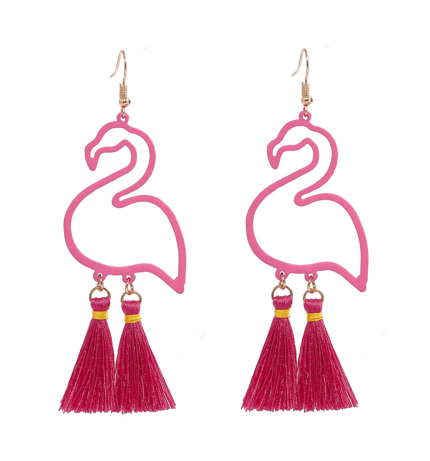 HSWE Flamingo Drop Earrings Tassel Dangle Earrings Thread Earrings Hawaiian Summer Jewelry (Rose Red)