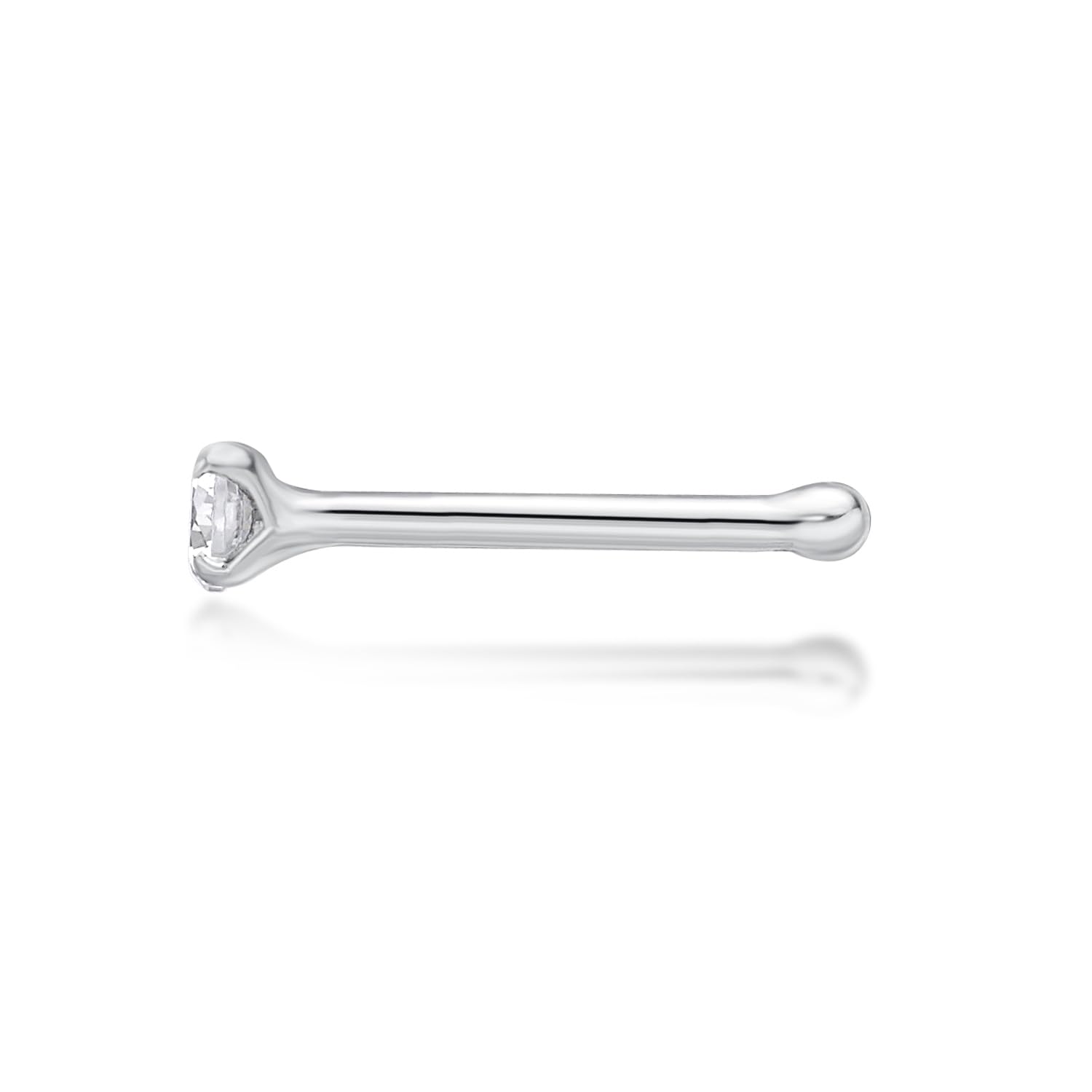 Lavari Jewelers 22 Gauge Straight Bone Stud Nose Ring in 14k White Gold with 2 mm Cubic Zirconia