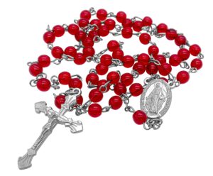 nazareth store red glass beads rosary catholic necklace prayer miraculous medal cross holy land religious gifts for women and men