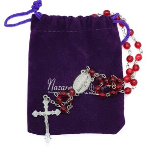 Nazareth Store Red Glass Beads Rosary Catholic Necklace Prayer Miraculous Medal Cross Holy Land Religious Gifts for Women and Men