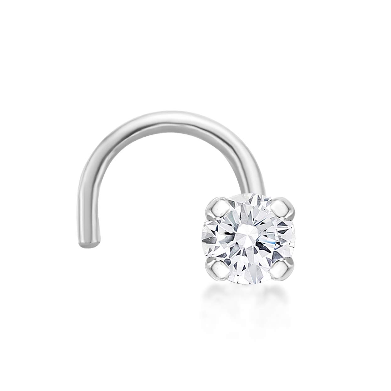 Lavari Jewelers Curve Stud 22 Gauge 3mm White Cubic Zirconia Nose Ring in 14k Gold Twist Screw