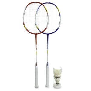 Pro Impact Badminton Racket Set - Aluminum Head with Steel Shaft - Includes Lightweight Rackets & Feather Shuttlecocks with Carrying Case - Outdoor Games for Adults and Family