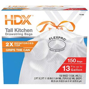 hdx 13 gal. flexpro reinforced top drawstring kitchen bags (150-count)