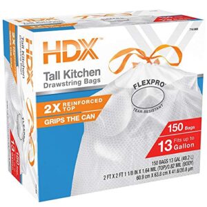 HDX 13 Gal. FlexPro Reinforced Top Drawstring Kitchen Bags (150-Count)