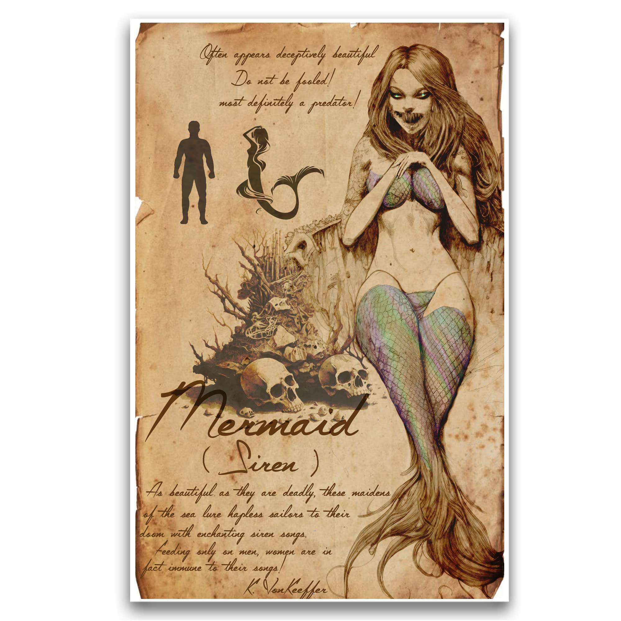 Mermaid art print, american folklore cryptid bestiary art