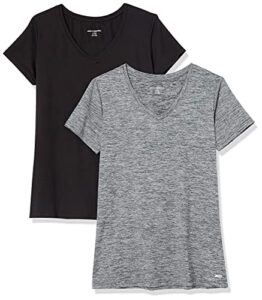 amazon essentials women's tech stretch short-sleeve v-neck t-shirt (available in plus size), pack of 2, black/dark grey space dye, xx-large