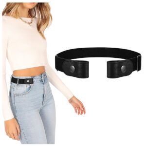 sansths buckle-free elastic women belt for jeans without buckle, comfortable invisible belt no bulge no hassle (black, plus size)