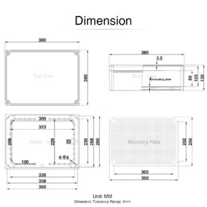 QILIPSU Junction Box with Mounting Plate 380x280x130mm, ABS Plastic DIY Electrical Project Case IP67 Waterproof Dustproof Enclosure Grey (15"x11"x5.1")