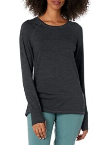 amazon essentials women's brushed tech stretch long-sleeve crewneck shirt (available in plus size), black/space dye, large