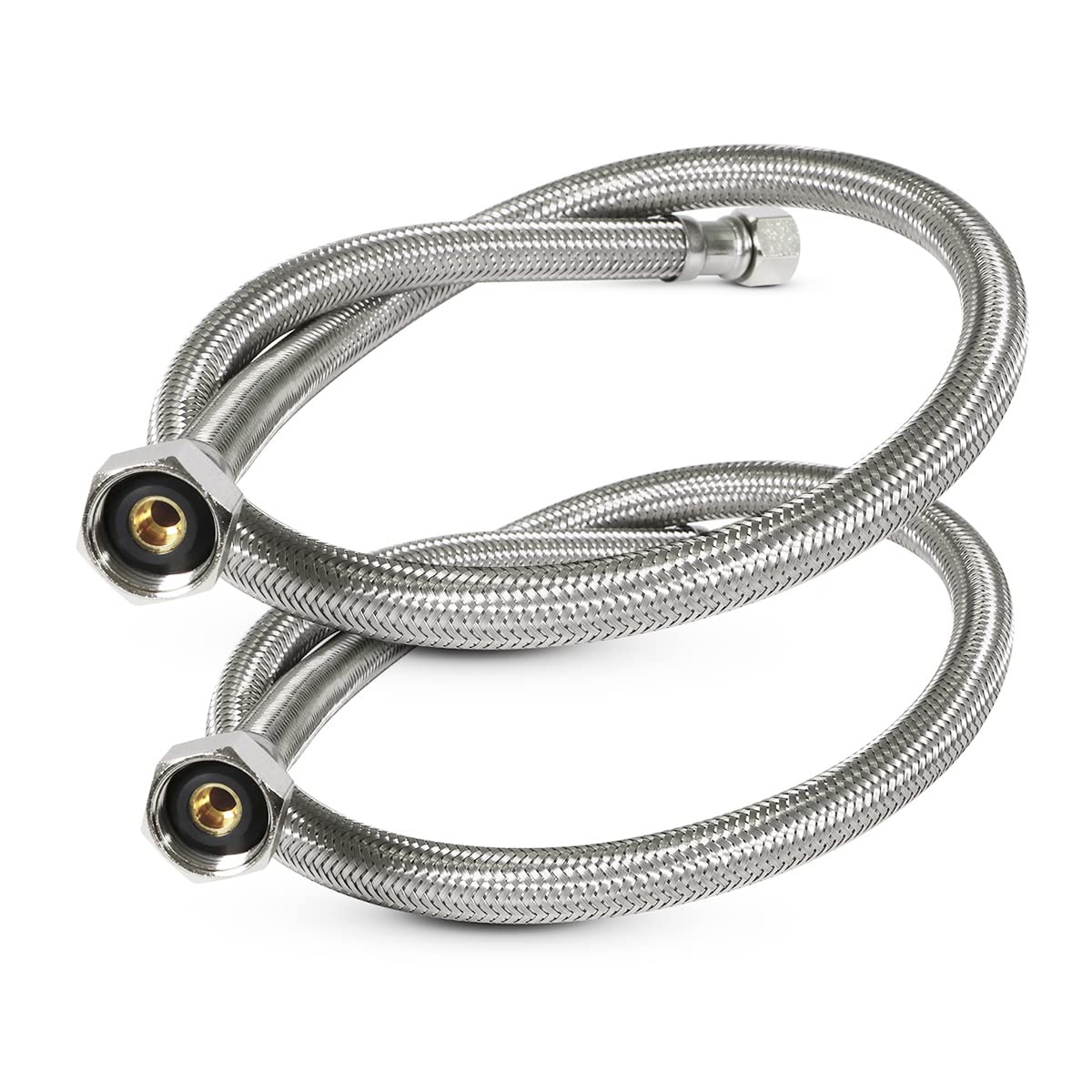 Highcraft CNCT27124-OM-2 Faucet Supply Line Connects Kitchen Sink To Water Supply, Braided Faucet Connector With 1/2 In x 3/8 In Brass Nut, Stainless Steel 24 In (Pack Of 2)