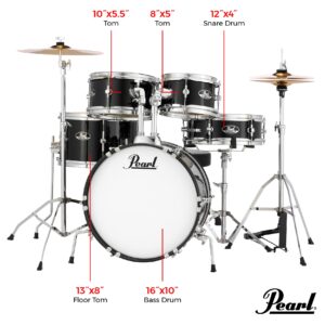 Pearl Roadshow Jr. 5 Piece Drum Set with Hardware and Cymbals, Gindstone Sparkle (RSJ465C/C708)