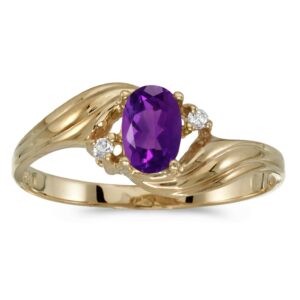 jewels by lux 14k yellow gold genuine purple birthstone solitaire oval amethyst and diamond wedding engagement ring - size 4.5 (1/3 cttw.)