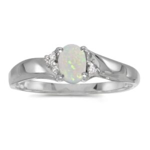 jewels by lux 925 sterling silver oval opal and diamond wedding engagement ring - size 10 (1/5 cttw.)