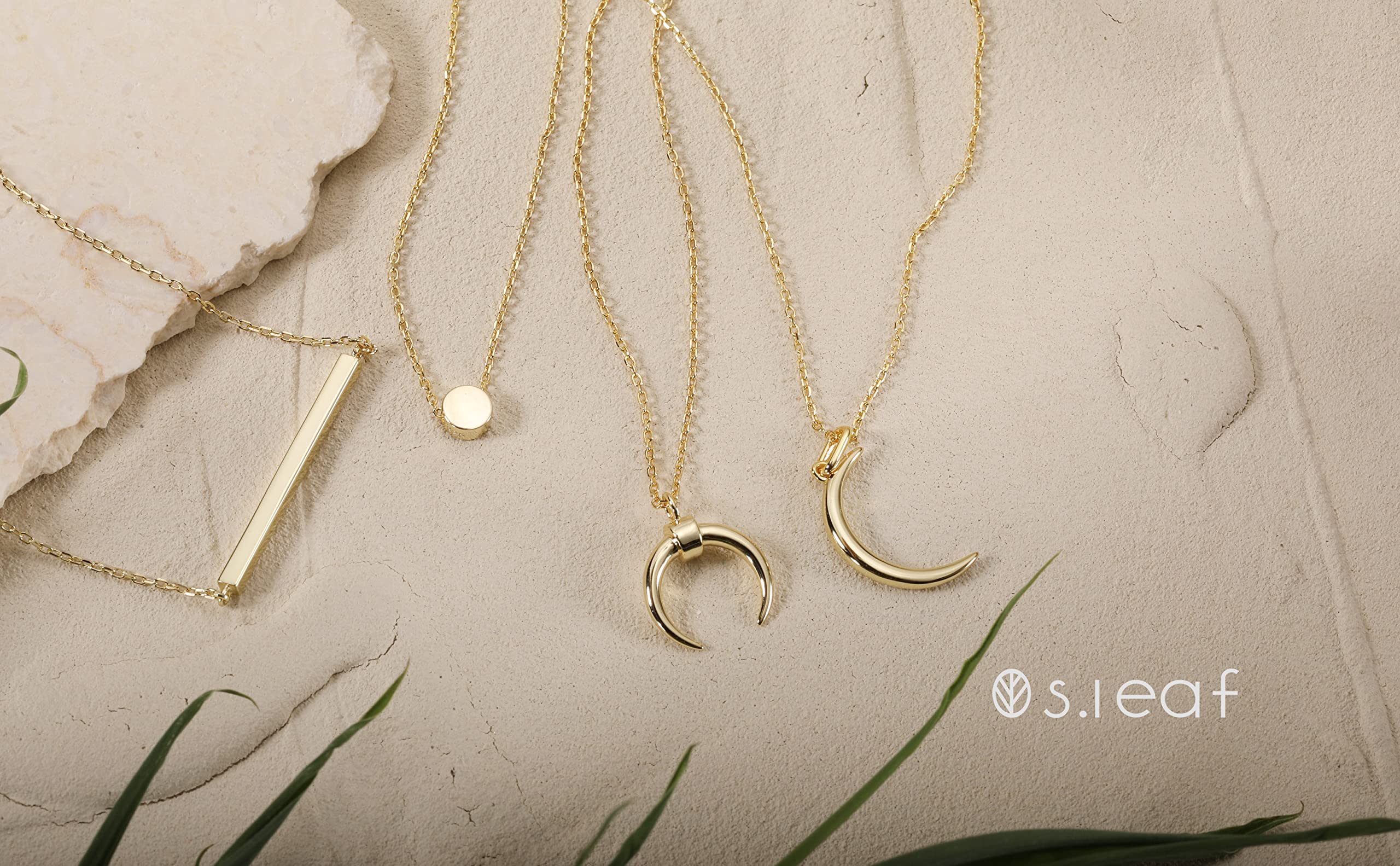 S.Leaf Choker Necklace for Women Gold Plated Necklace Bar Necklace for Women Sterling Silver Dainty Gold Necklace for Women(01_Horizontal_Gold)