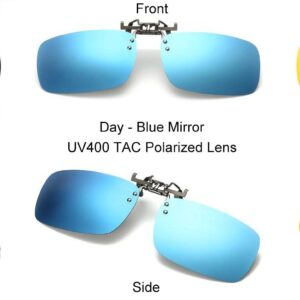 NEWON 3 PACK, Clip on Flip up Polarized Sunglasses For RX Eyeglasses, UV Protection Shades Lens Over Prescription Glasses, Black+Blue mirror+Yellow