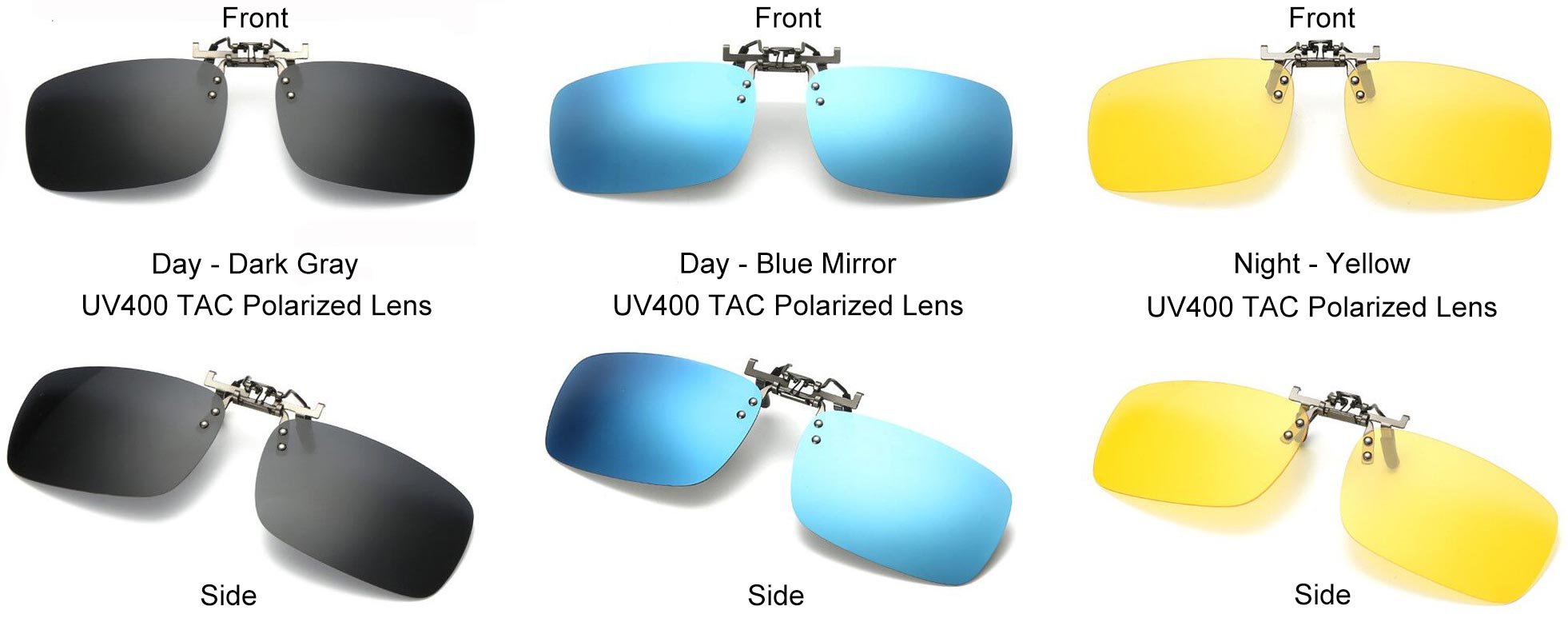 NEWON 3 PACK, Clip on Flip up Polarized Sunglasses For RX Eyeglasses, UV Protection Shades Lens Over Prescription Glasses, Black+Blue mirror+Yellow